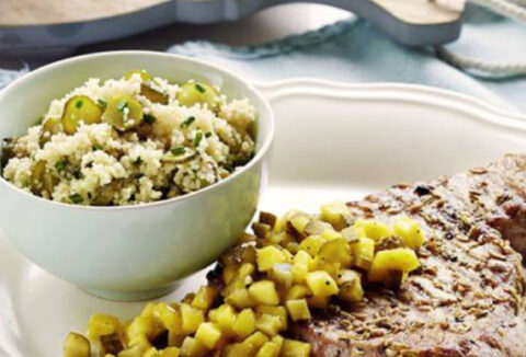 Tuna Steak with Couscous, Cornichons and Mango Relish - Goodwell Sam Cheong